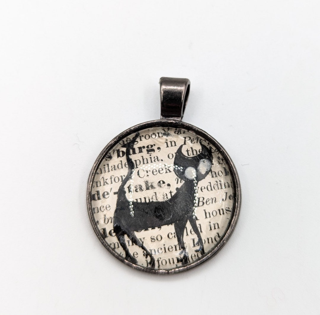 Hand Drawn Demon Kitty Critter Pendant With Glow in the Dark Red Eyes ...