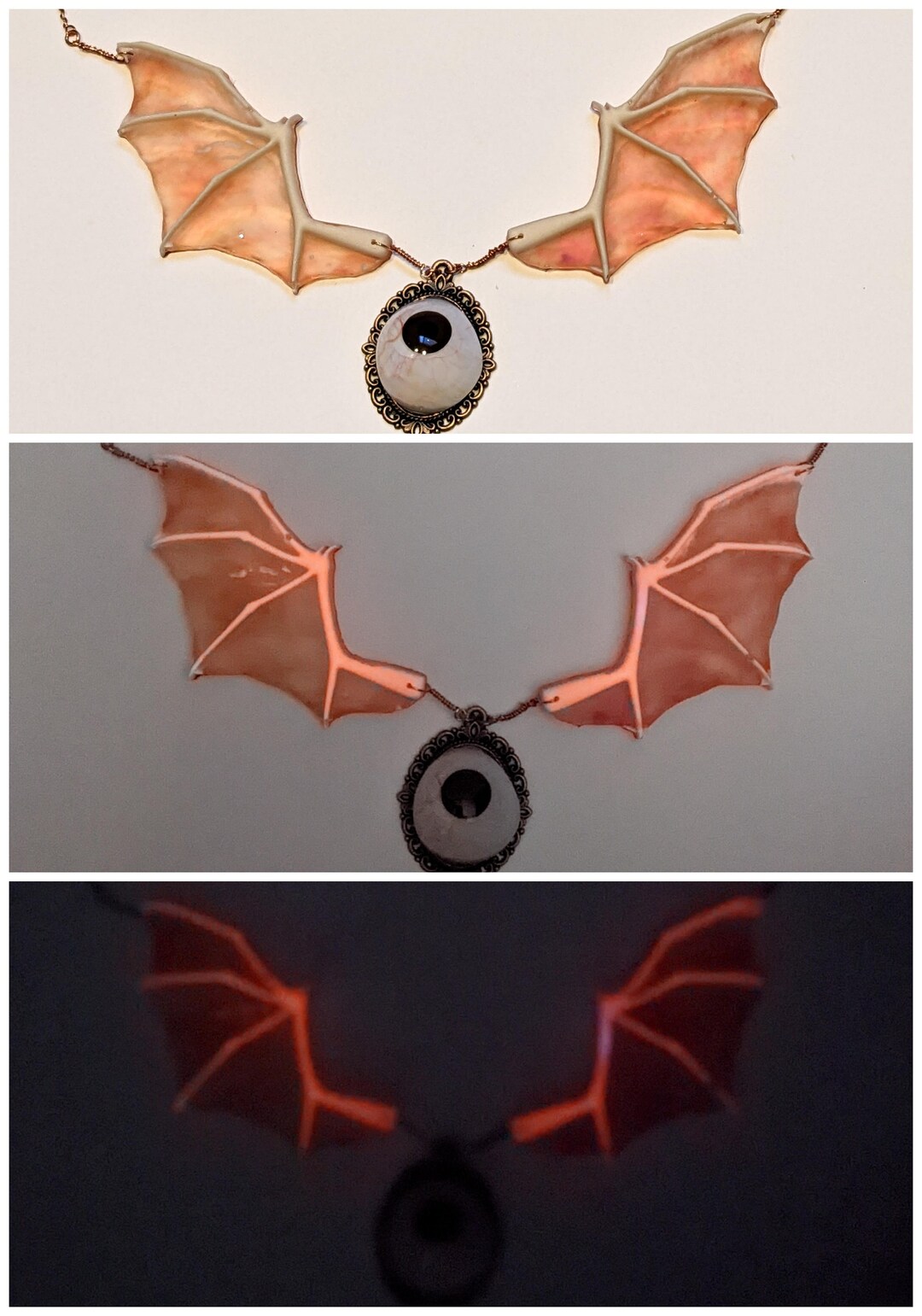 Glow in the Dark Red Bat Wing Eyeball Necklace - Etsy