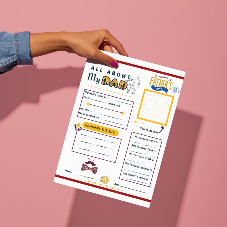 All About My Dad Printable, Father's Day Gift, Fathers Day ...