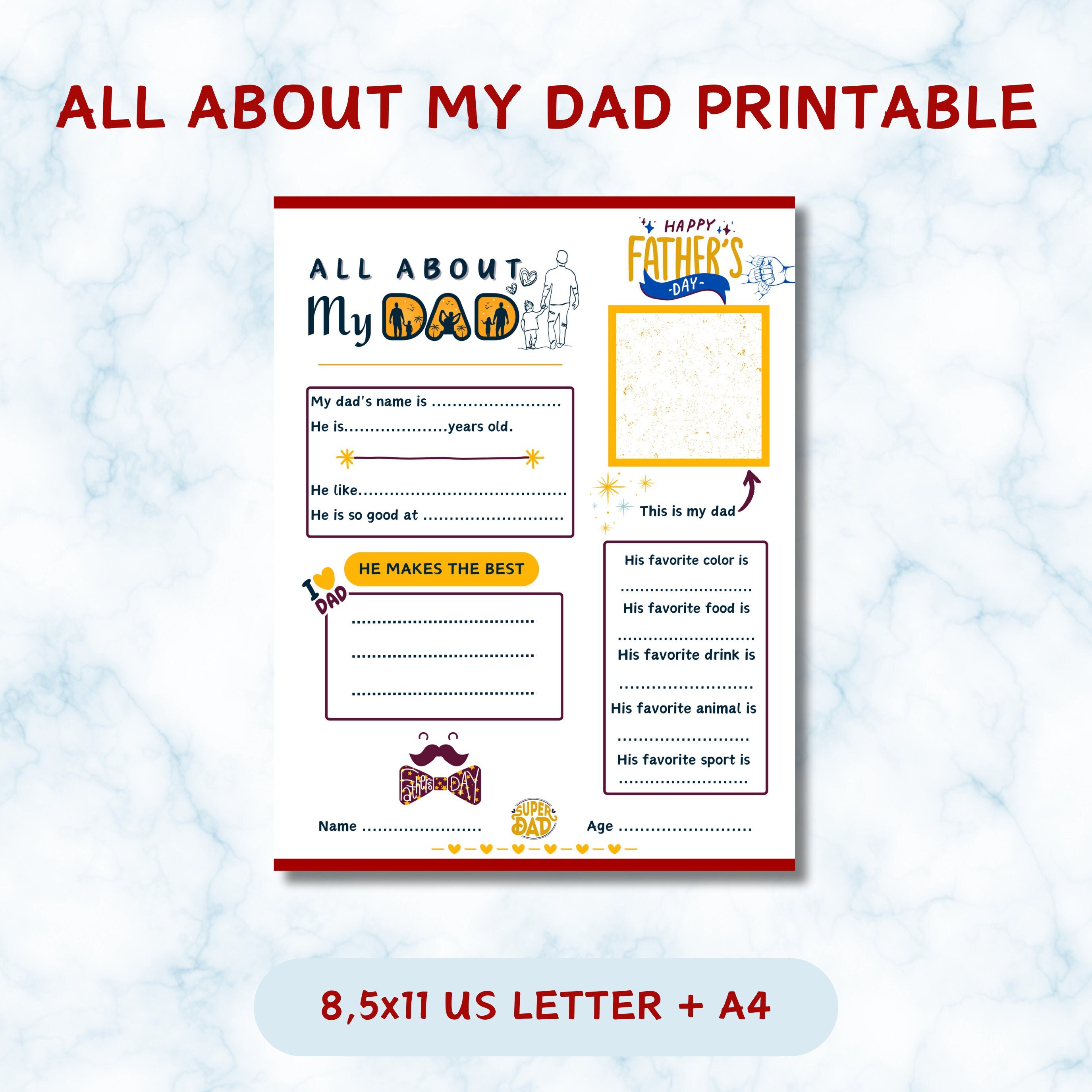 All About My Dad Printable, Father's Day Gift, Father’s Day ...
