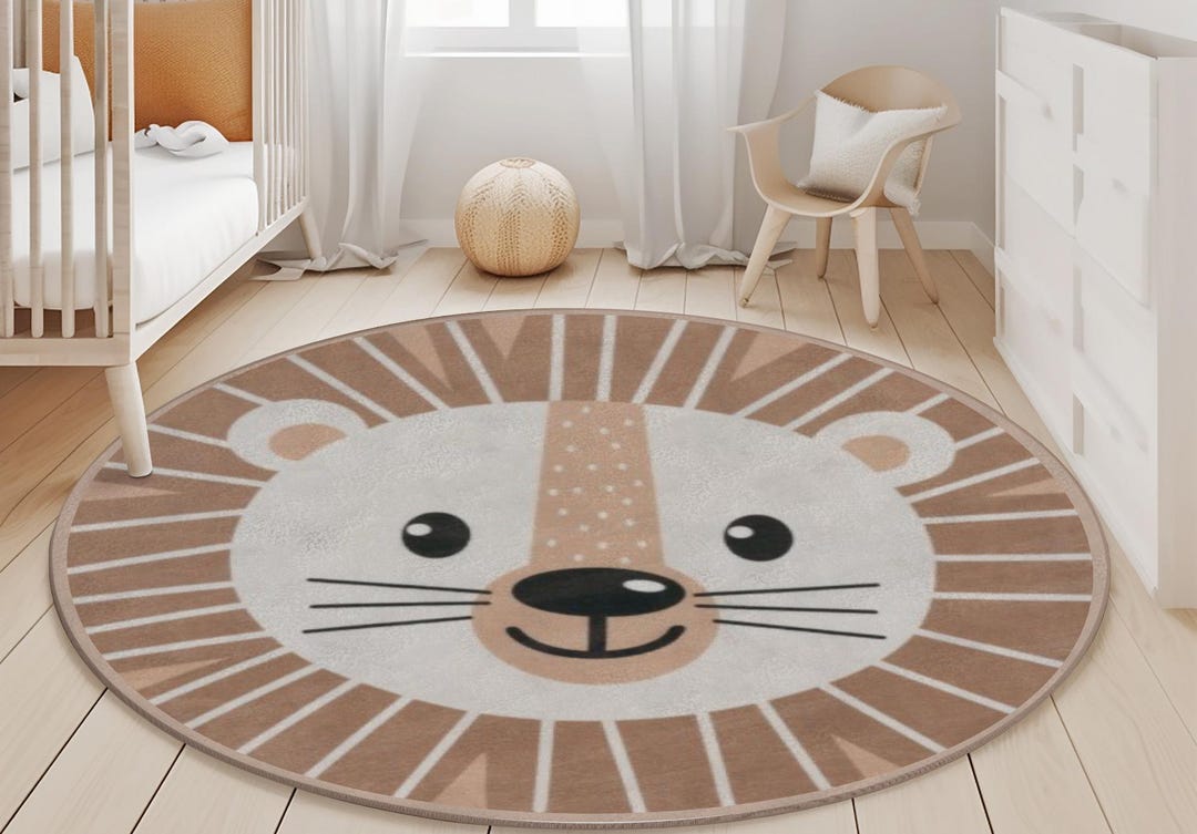 Cute and Popular Lion Head Round Rug Perfect for Kid's Rooms and Play ...