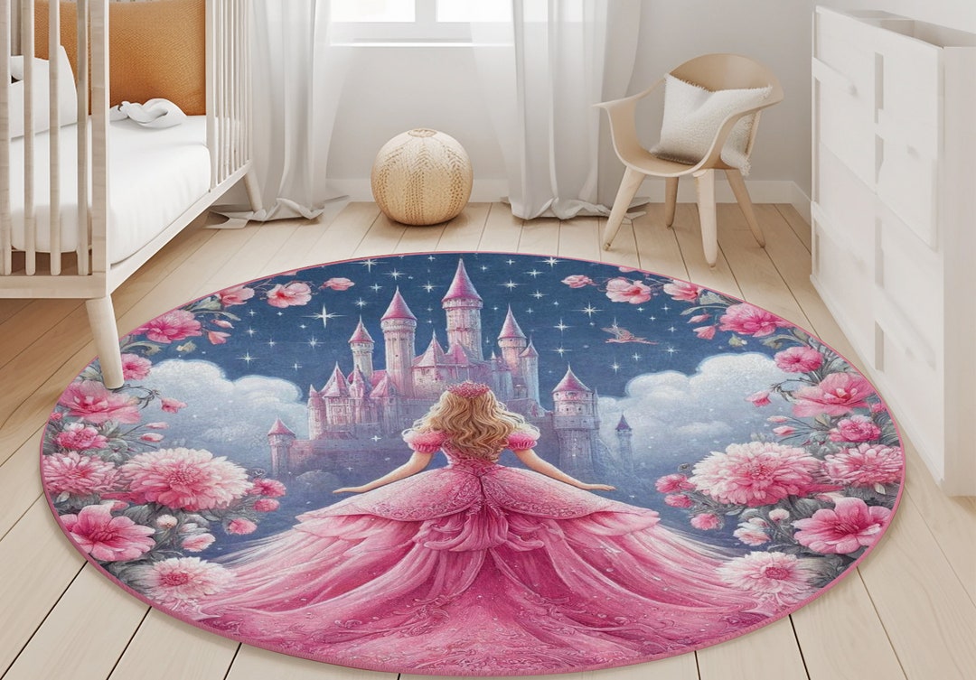 Princess Castle Rug Round Kids Rug Non Slip Floor Mat Nursery Rug Rug ...