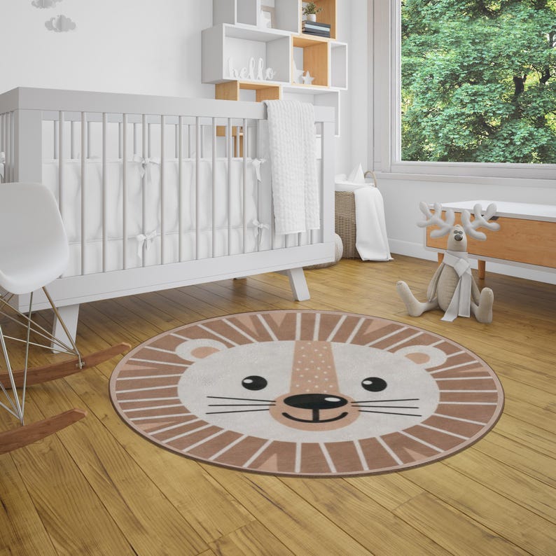 Cute and Popular Lion Head Round Rug Perfect for Kid's Rooms and Play ...