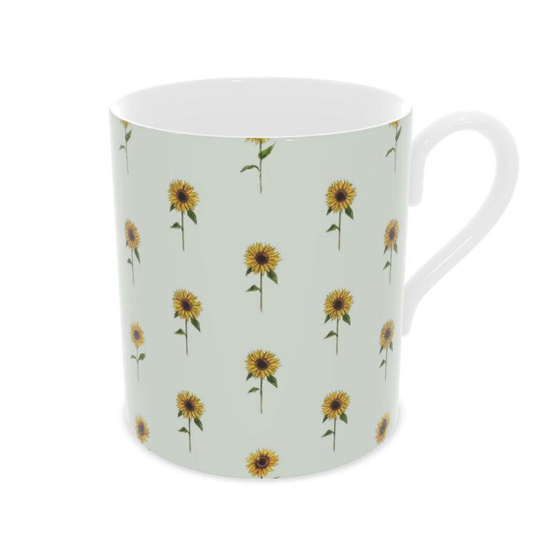 Sunflower Sage Green Fine Bone China Mug - Elegant Floral Coffee Cup - Etsy