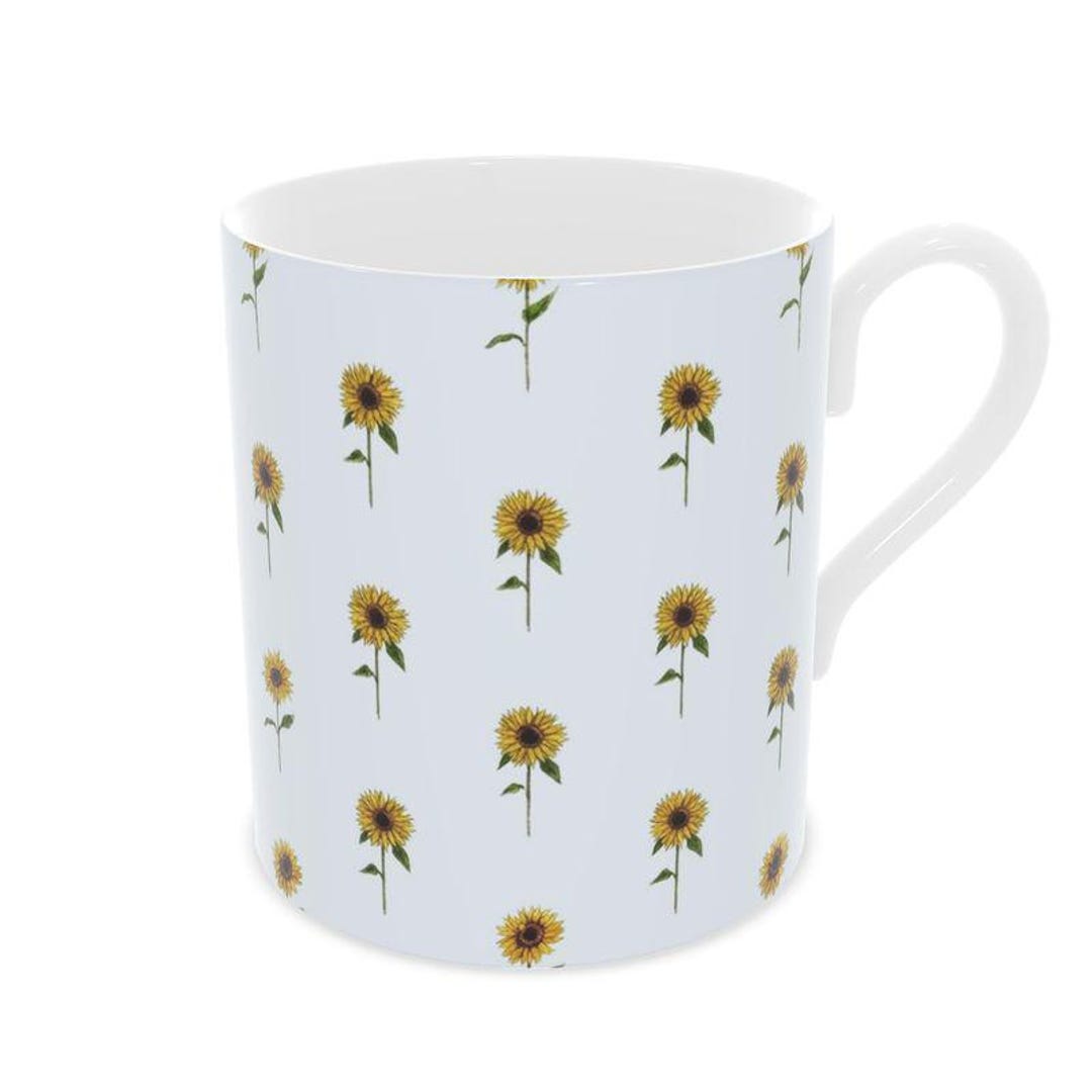 Elegant Sunflowers in Soft Blue - Fine Bone China Mug - Etsy