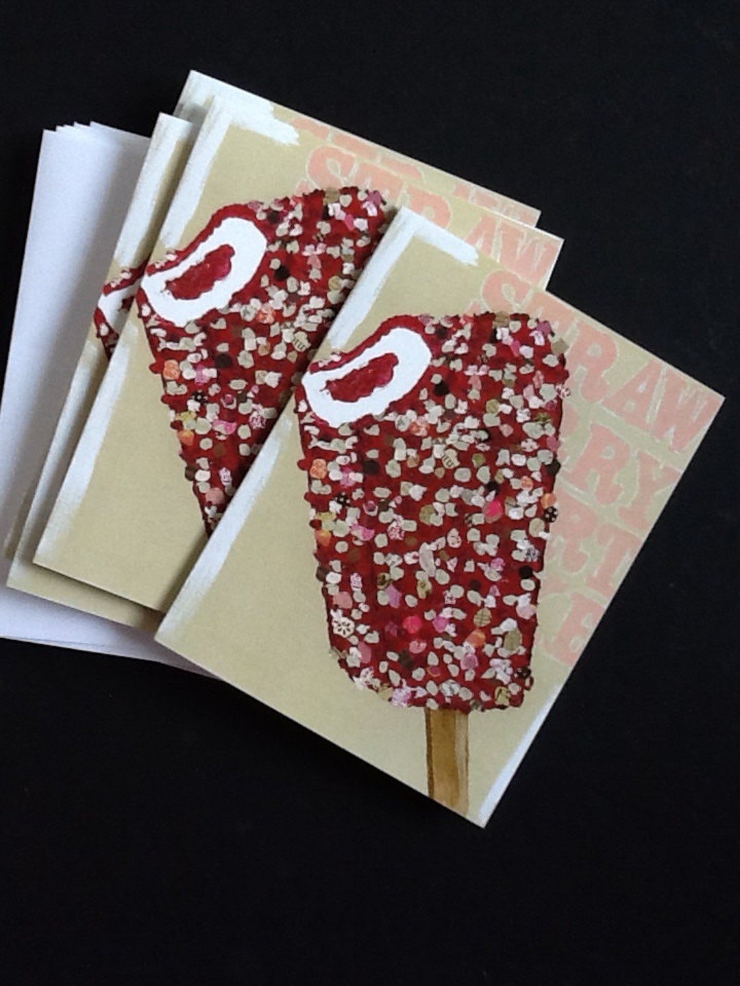 Strawberry Shortcake Ice Cream Notecard Set From Original Collage - Etsy