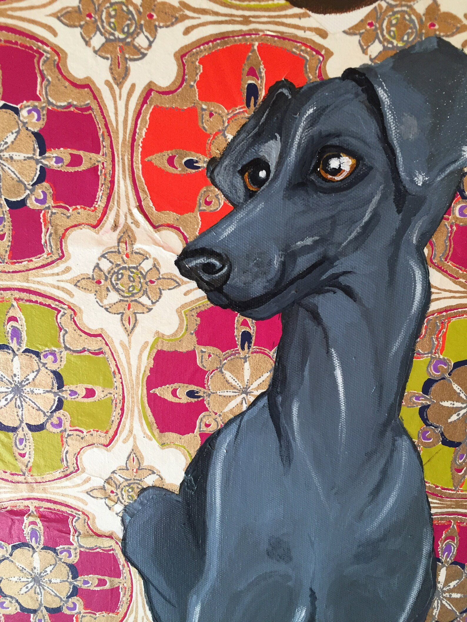 Sleek Greyhound Dog on Gold Chair Painting Paper Collage - Etsy