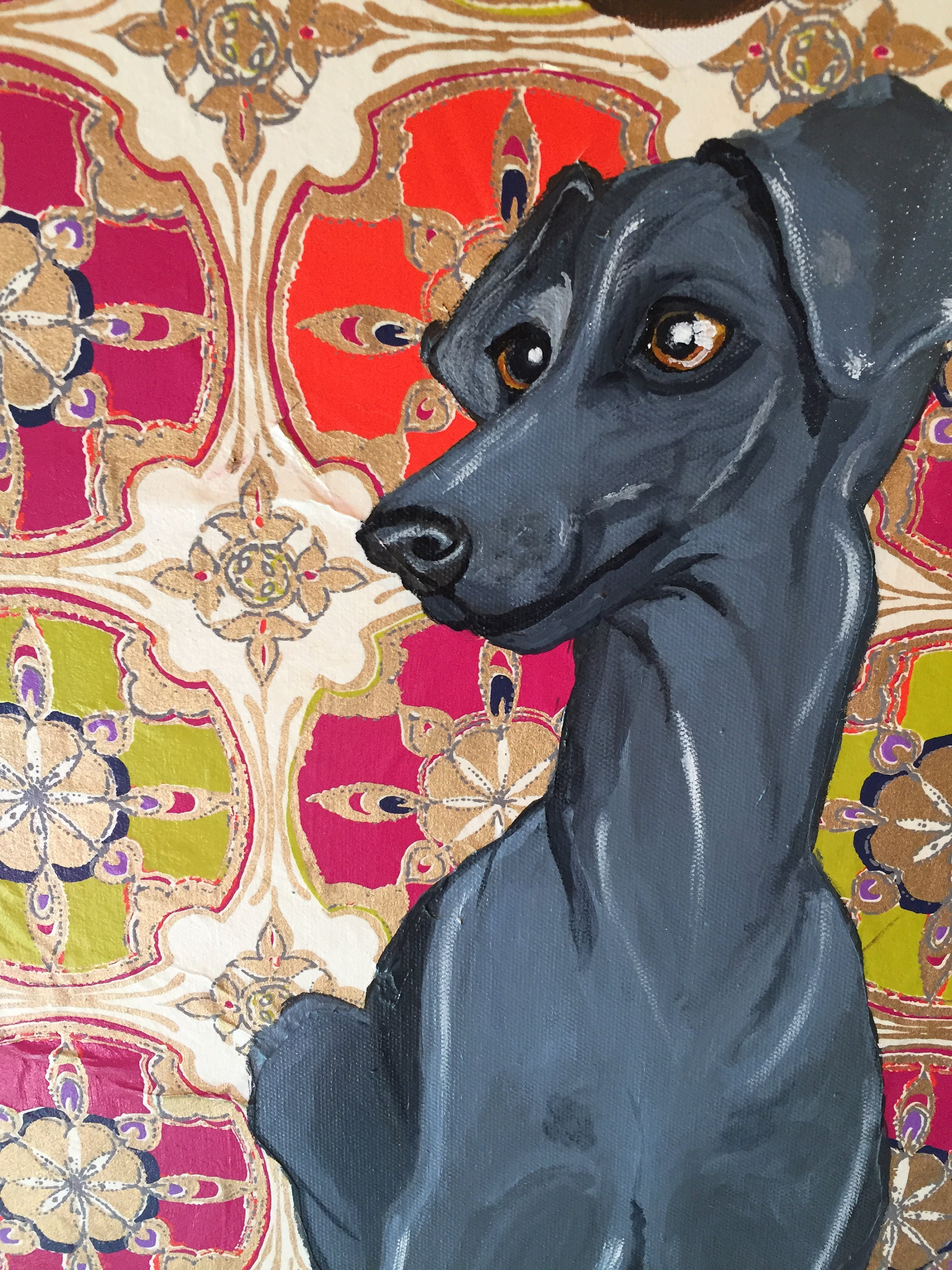 Sleek Greyhound Dog on Gold Chair Painting Paper Collage - Etsy