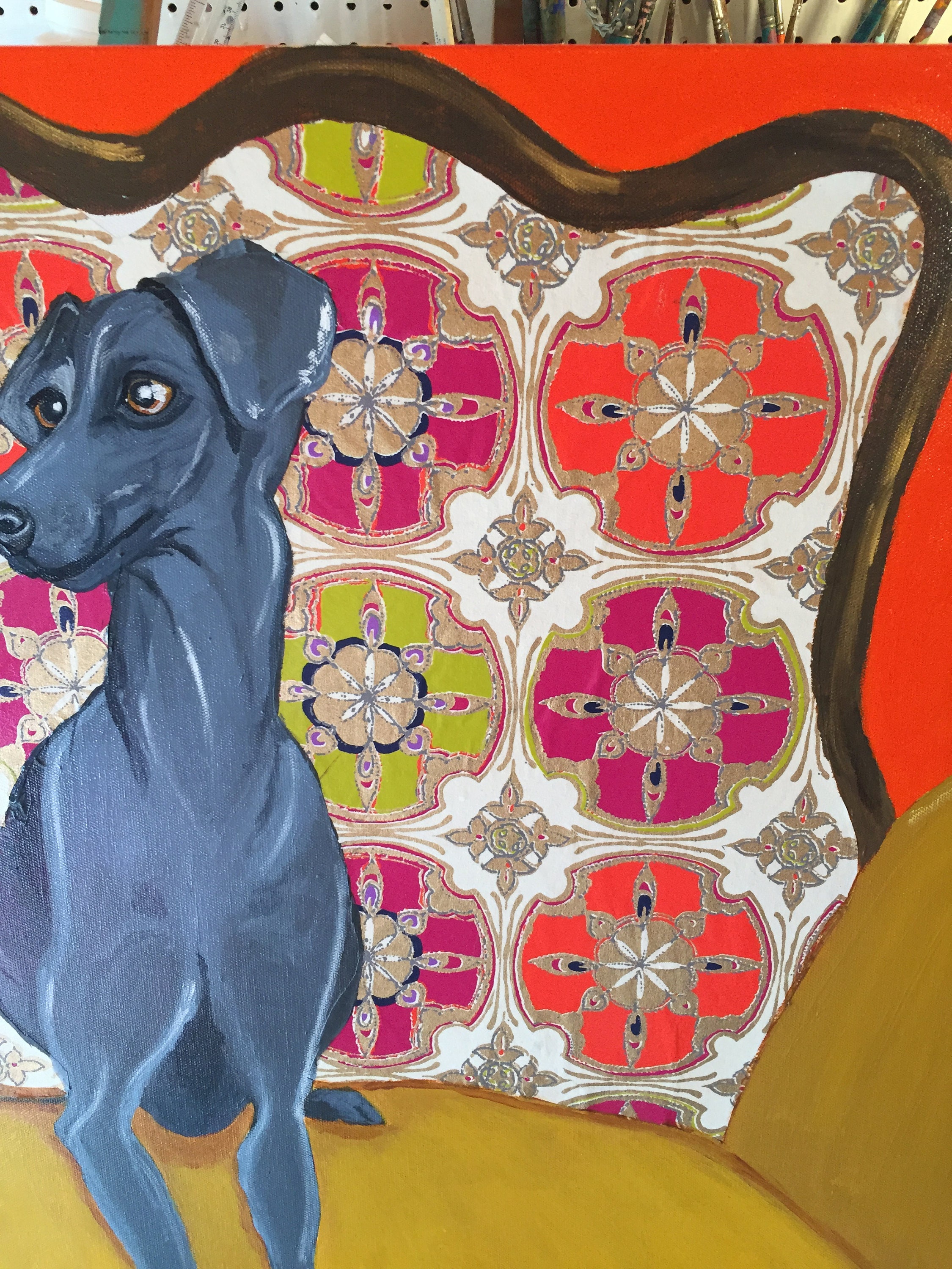 Sleek Greyhound Dog on Gold Chair Painting Paper Collage - Etsy