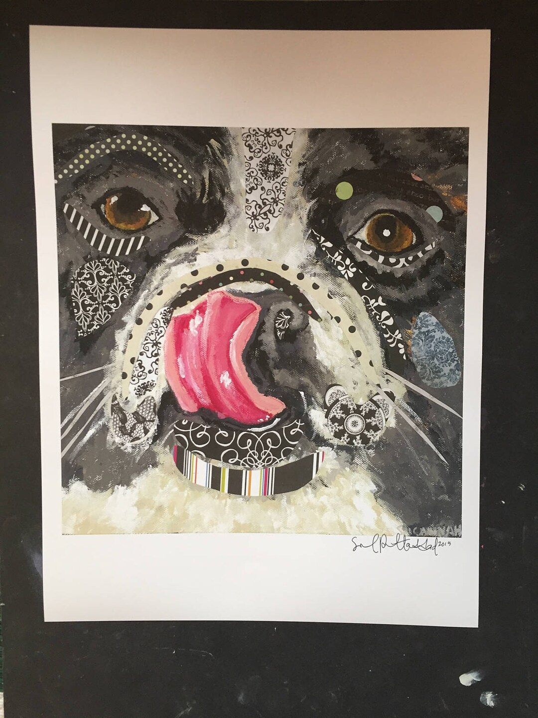 Closeup of Frenchie Dog With His Tongue Collage Digital Print From ...