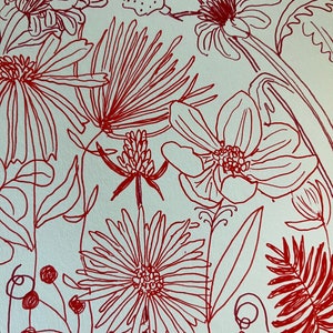 Flower Illustration Pen and Ink in Reds - Etsy