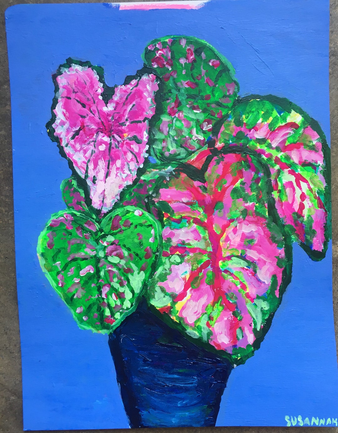 Triple Caladium Original Acrylic Painting on Paper 100 Flowers in 100 ...