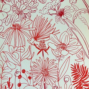 Flower Illustration Pen and Ink in Reds - Etsy