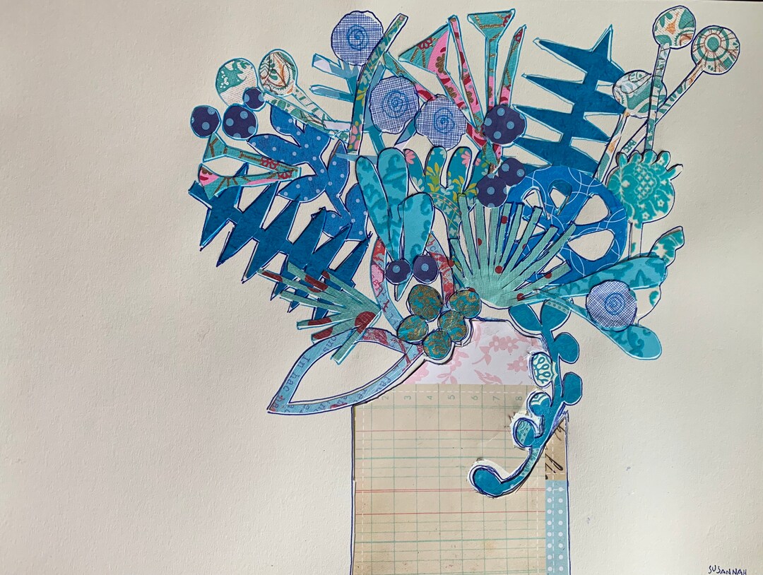 Blue Mood Original Ink and Paper Drawing/collage on Paper - Etsy