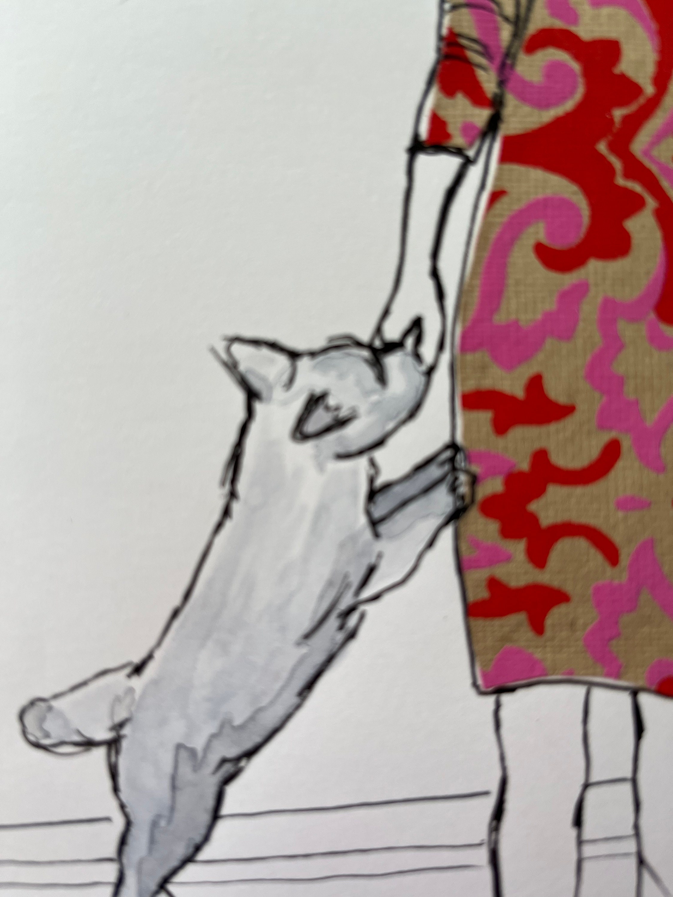 Girl in Red and Pink Dress With Dog Illustration Ink Drawing Collage - Etsy