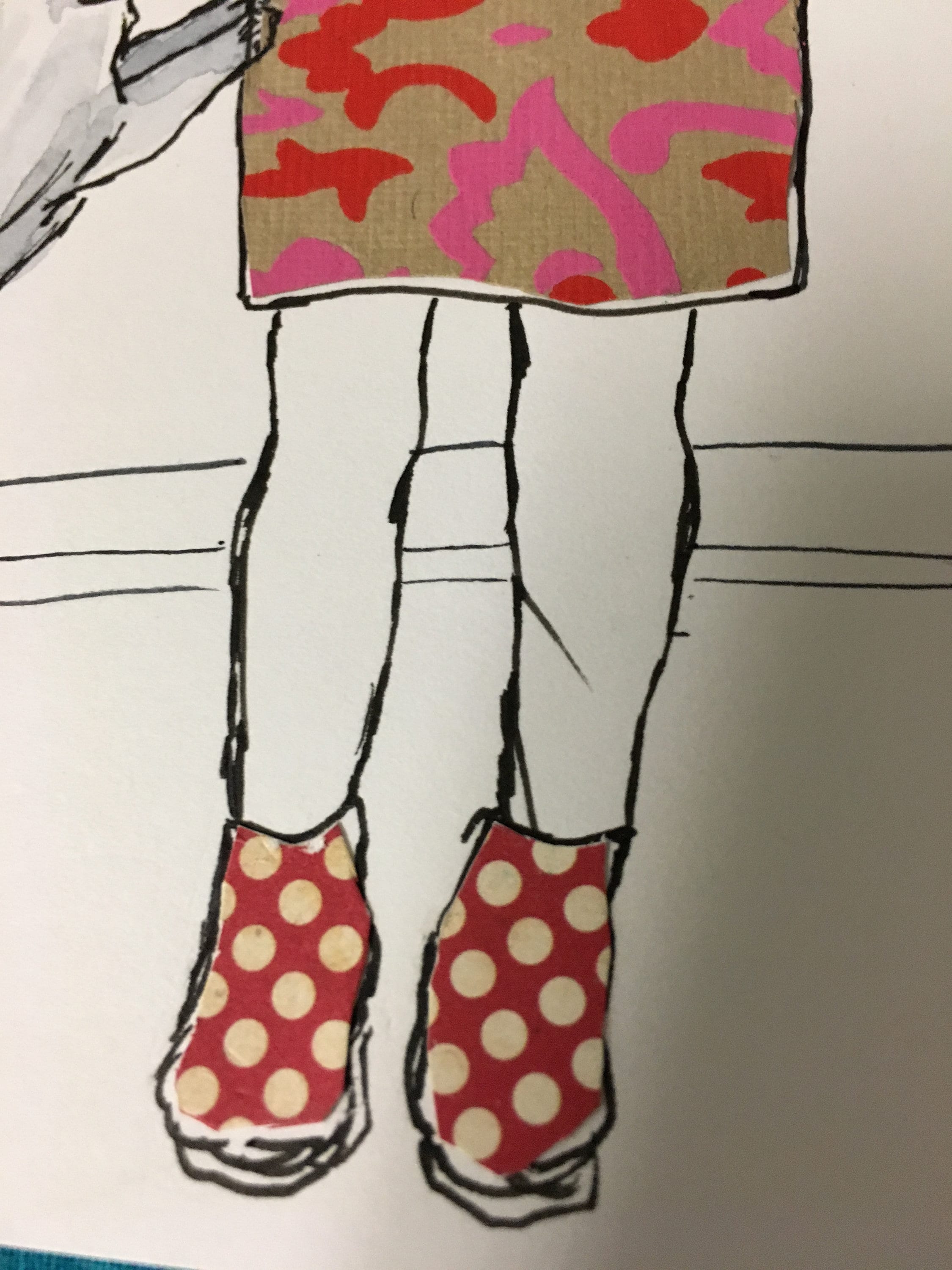 Girl in Red and Pink Dress With Dog Illustration Ink Drawing Collage - Etsy