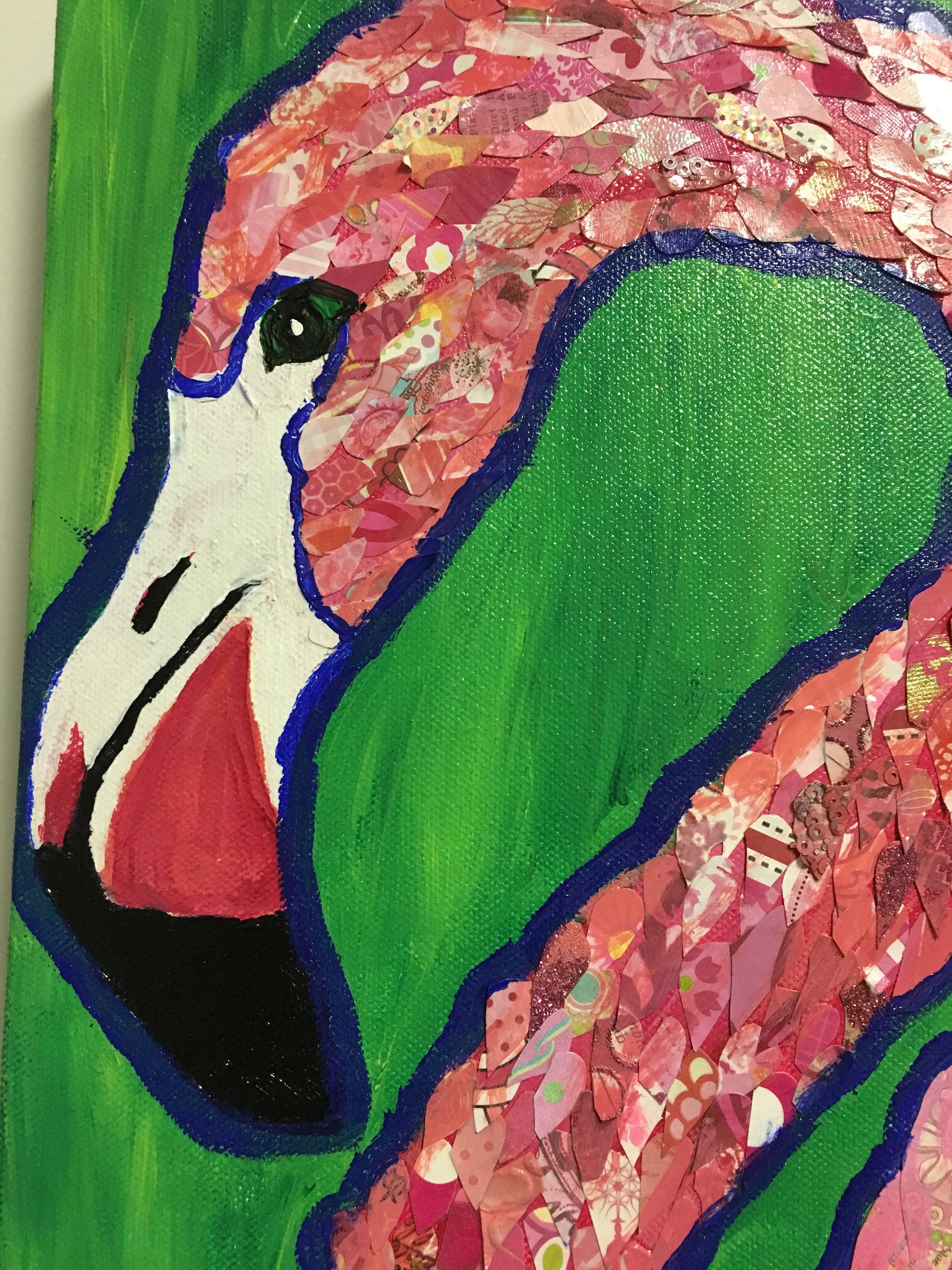Preppy Flamingo Original Collage Painting - Etsy