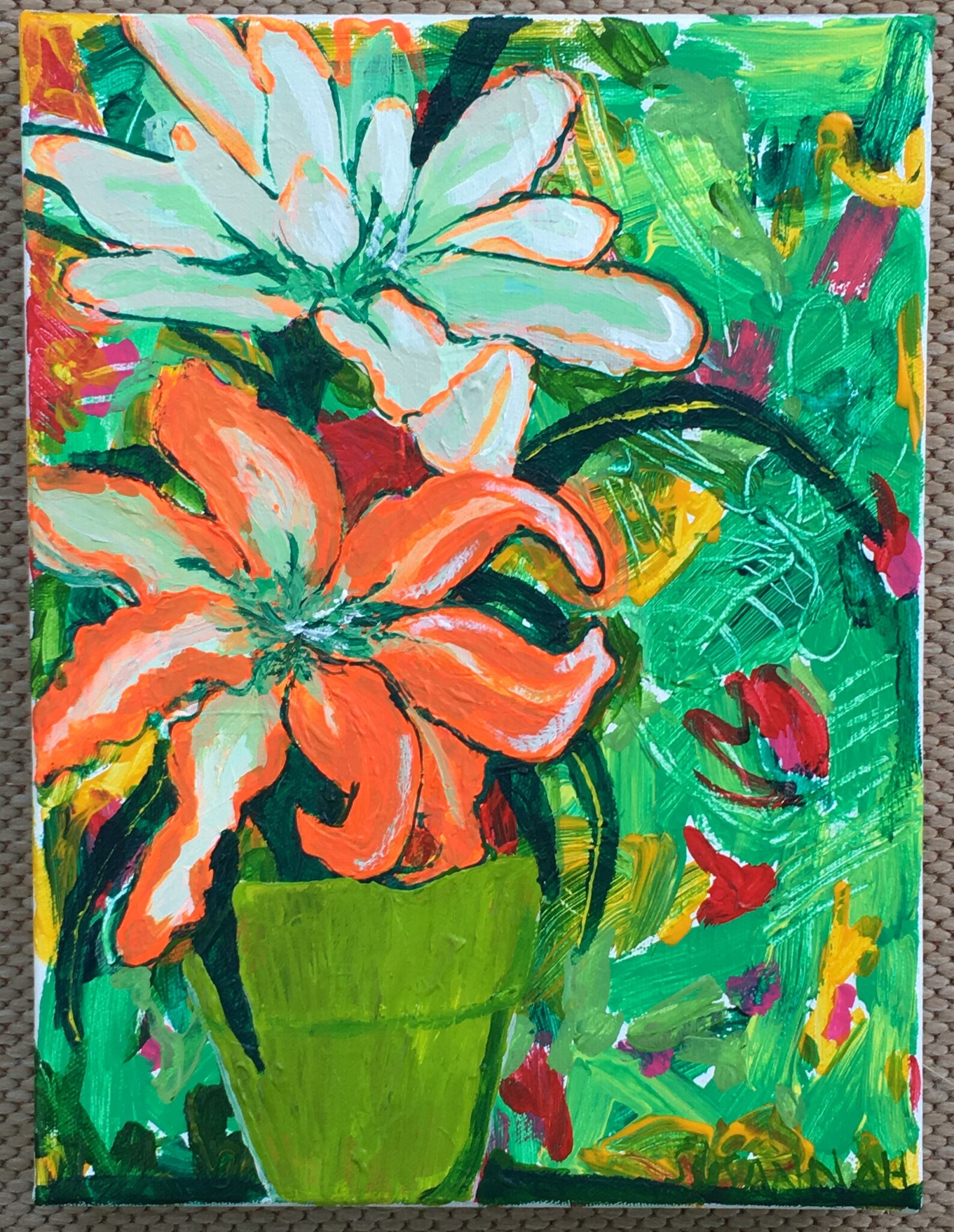 Two Lilies Original Acrylic Painting 100 Flowers in 100 Days 34 - Etsy