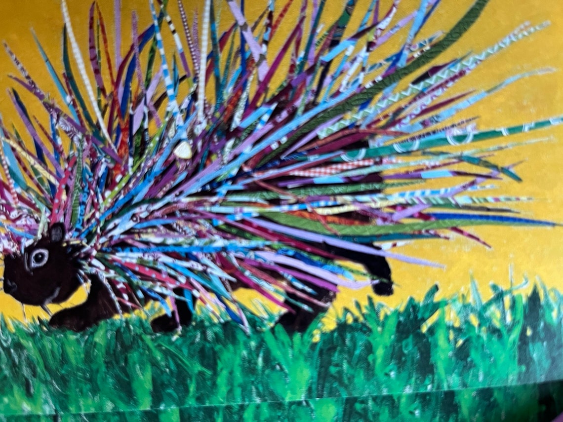 Colorful Porcupine Single Note Card From Original Painting/collage - Etsy