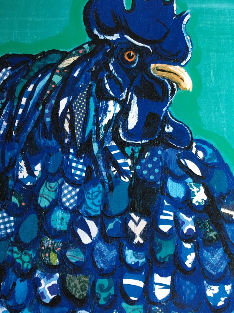 Blue Hen Digital Print From Original Collage Painting - Etsy