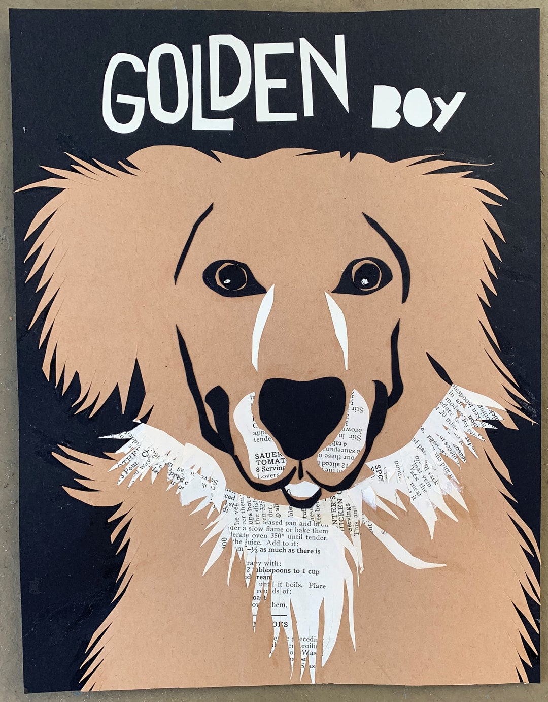 Golden Boy Original Paper Collage in Black Khaki and White - Etsy