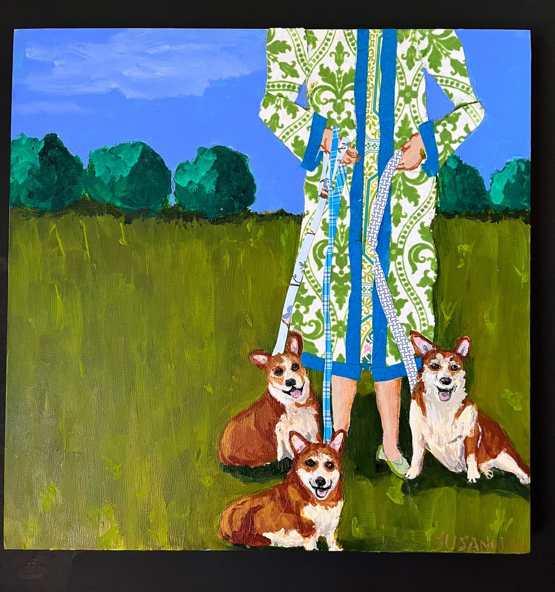 Three Corgis Original Painting/collage - Etsy