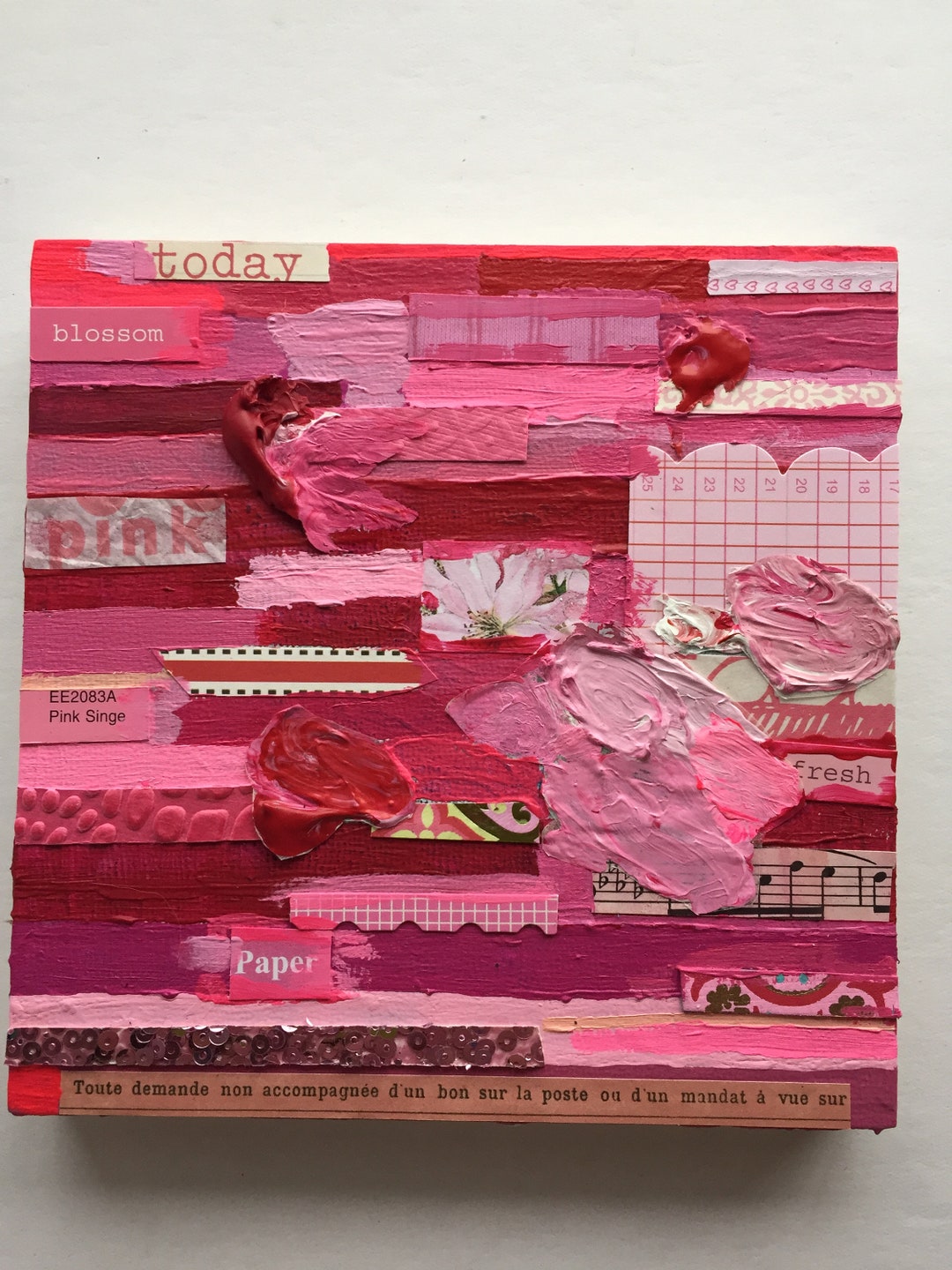 Thinking Pink Painting Collage Acrylic and Paper on Gessobord - Etsy