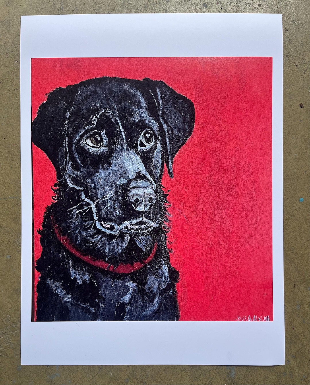 Black Lab on Bright Red Background Limited Edition Print From Original ...