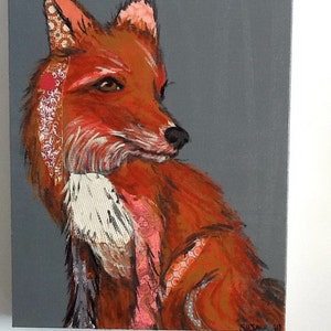 Red Fox Original Collage Painting - Etsy