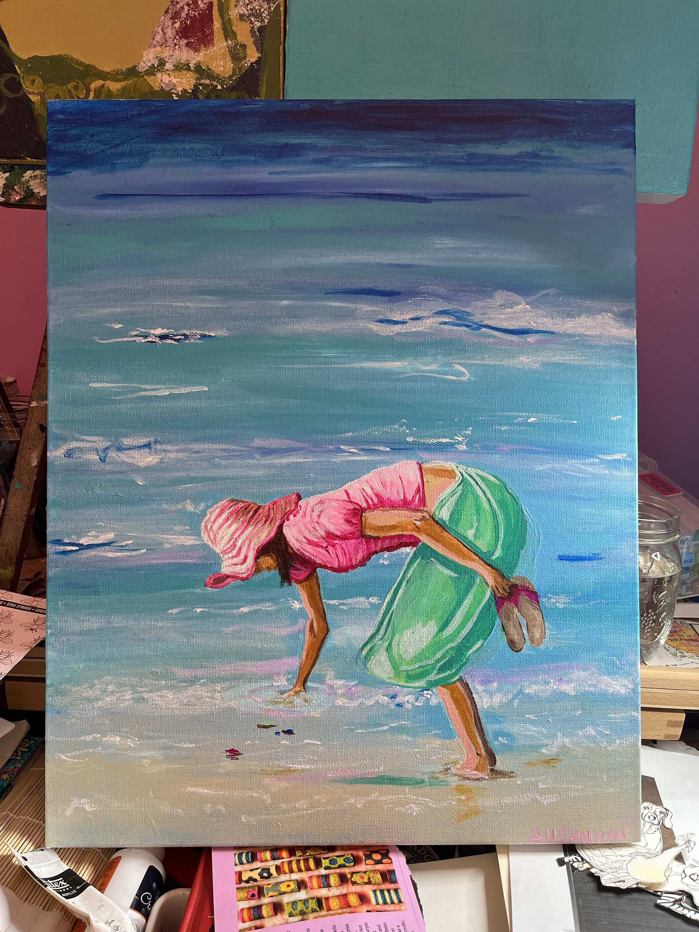 Seaglass Stoop on the Beach Original Acrylic Painting Daily Painting - Etsy