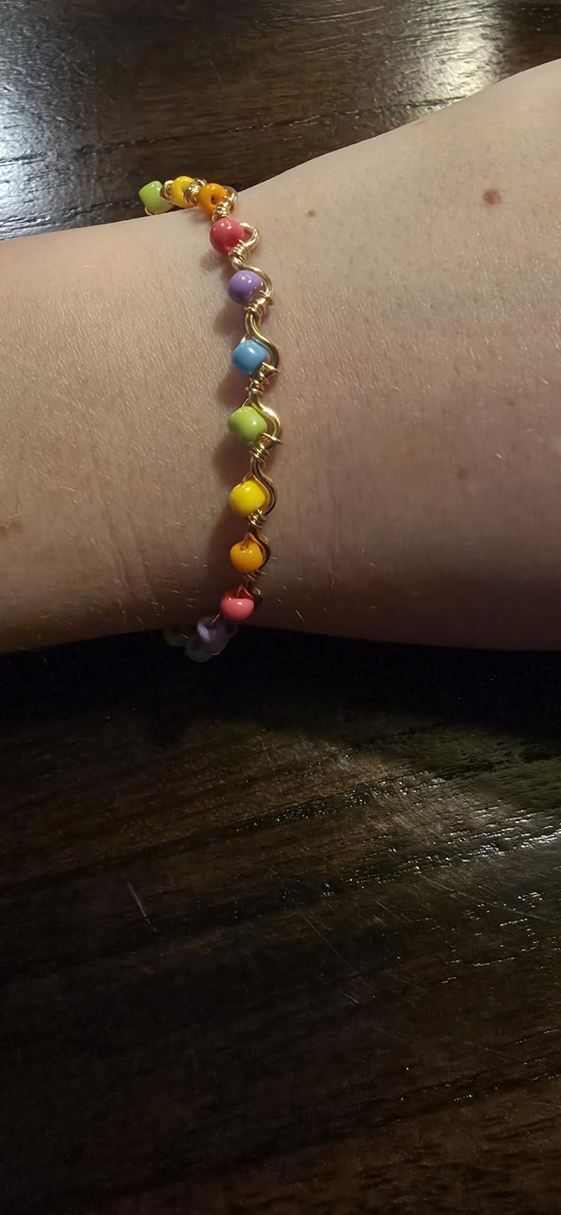Rainbow Bead Squiggle Wire Bracelet - Etsy