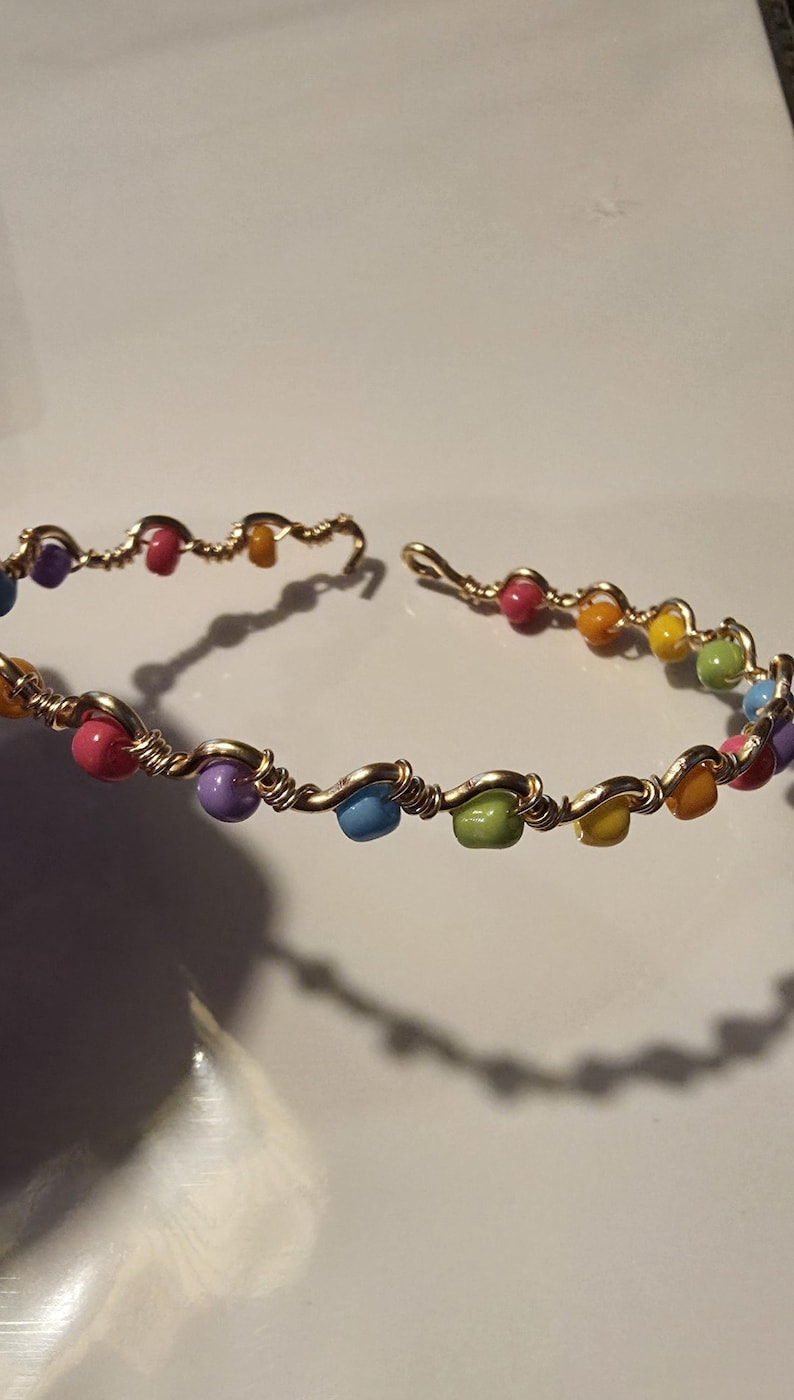 Rainbow Bead Squiggle Wire Bracelet - Etsy