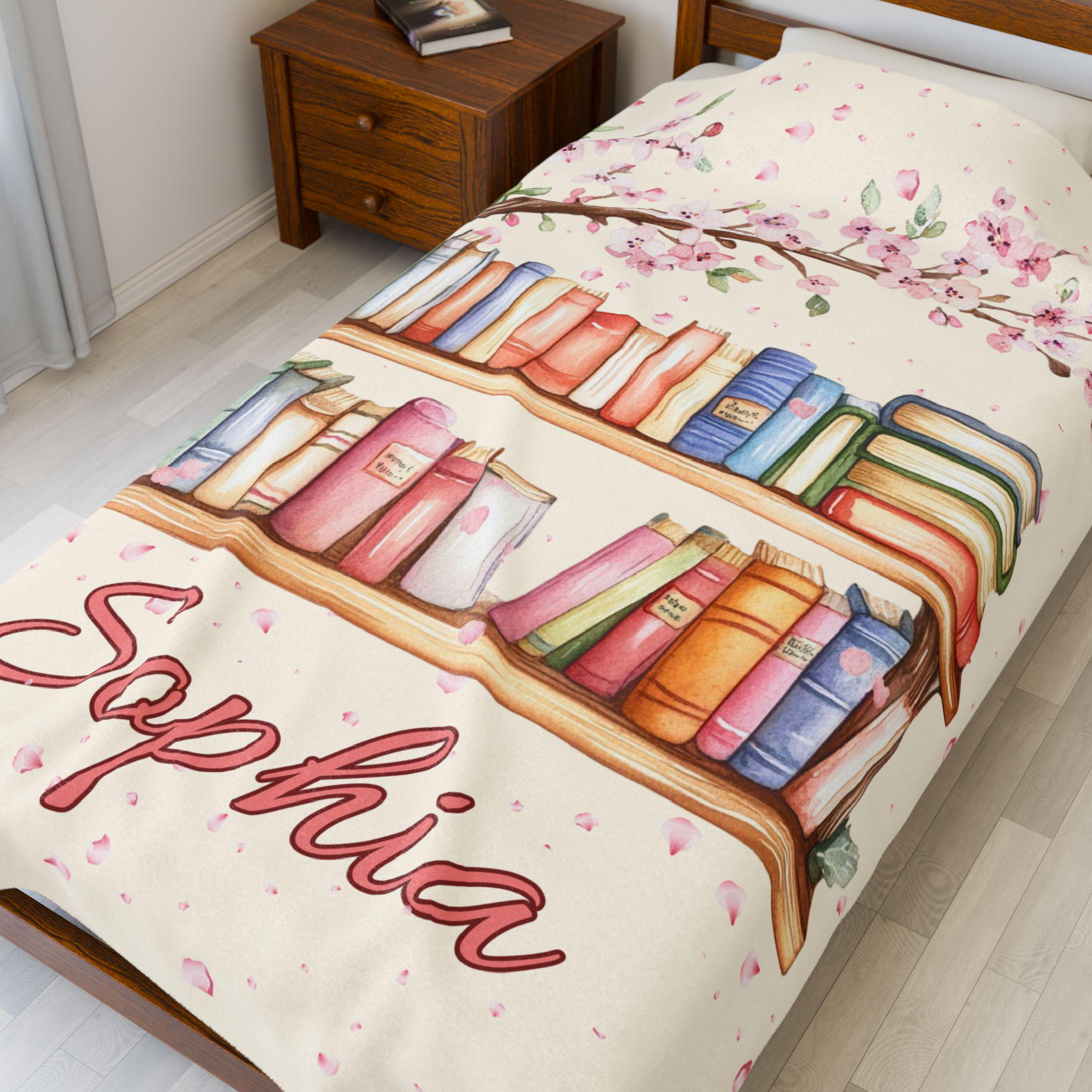 Personalized Floral Book Blanket, Custom Name Library Throw, Favorite ...
