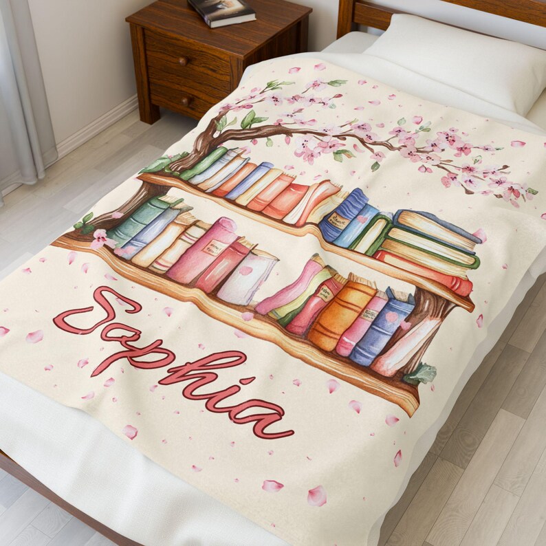 Personalized Floral Book Blanket, Custom Name Library Throw, Favorite ...
