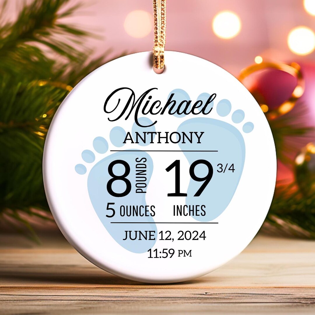 Baby's First Christmas Ornament With Birth Stats, Personalized Newborn ...