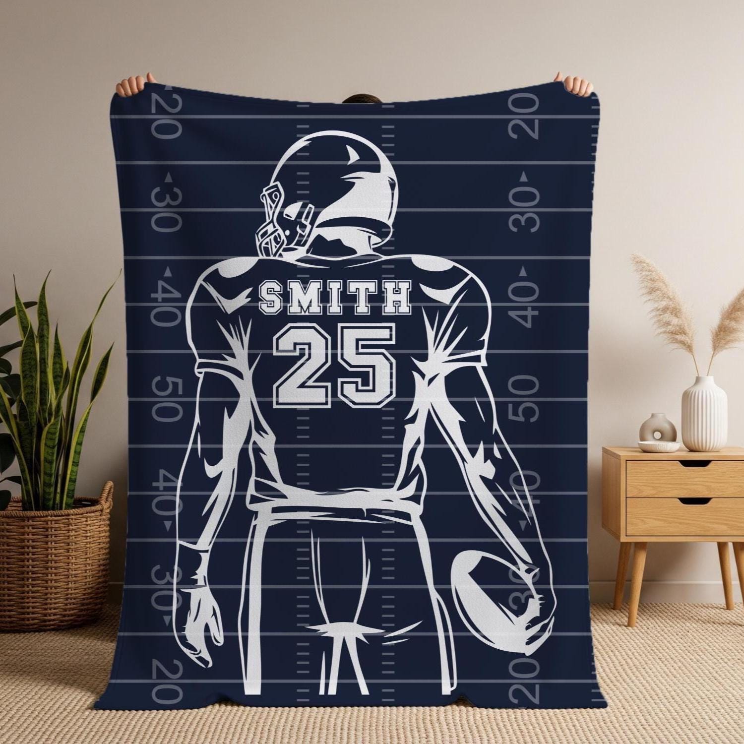 Custom Football Blanket With Name and Number, Personalized Sports Throw ...