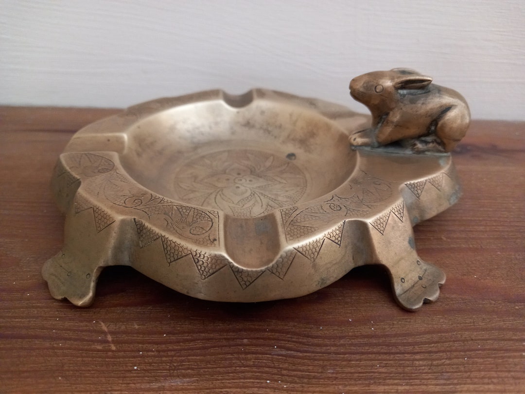 Antique Brass Ashtray With Rabbit - Etsy