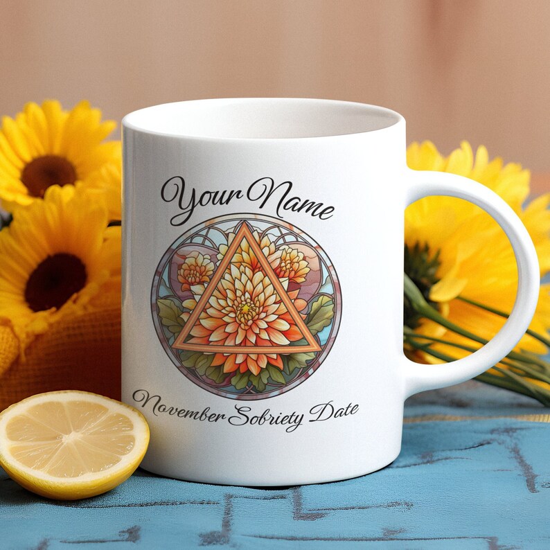 Custom November Sobriety Birthday Flower Mug Personalized Sobriety Date ...