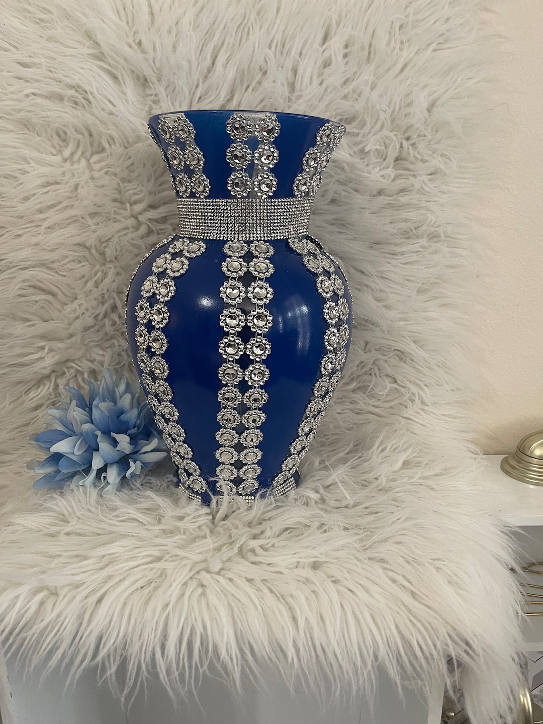 Navy Blue Rhinestone Vase - Etsy