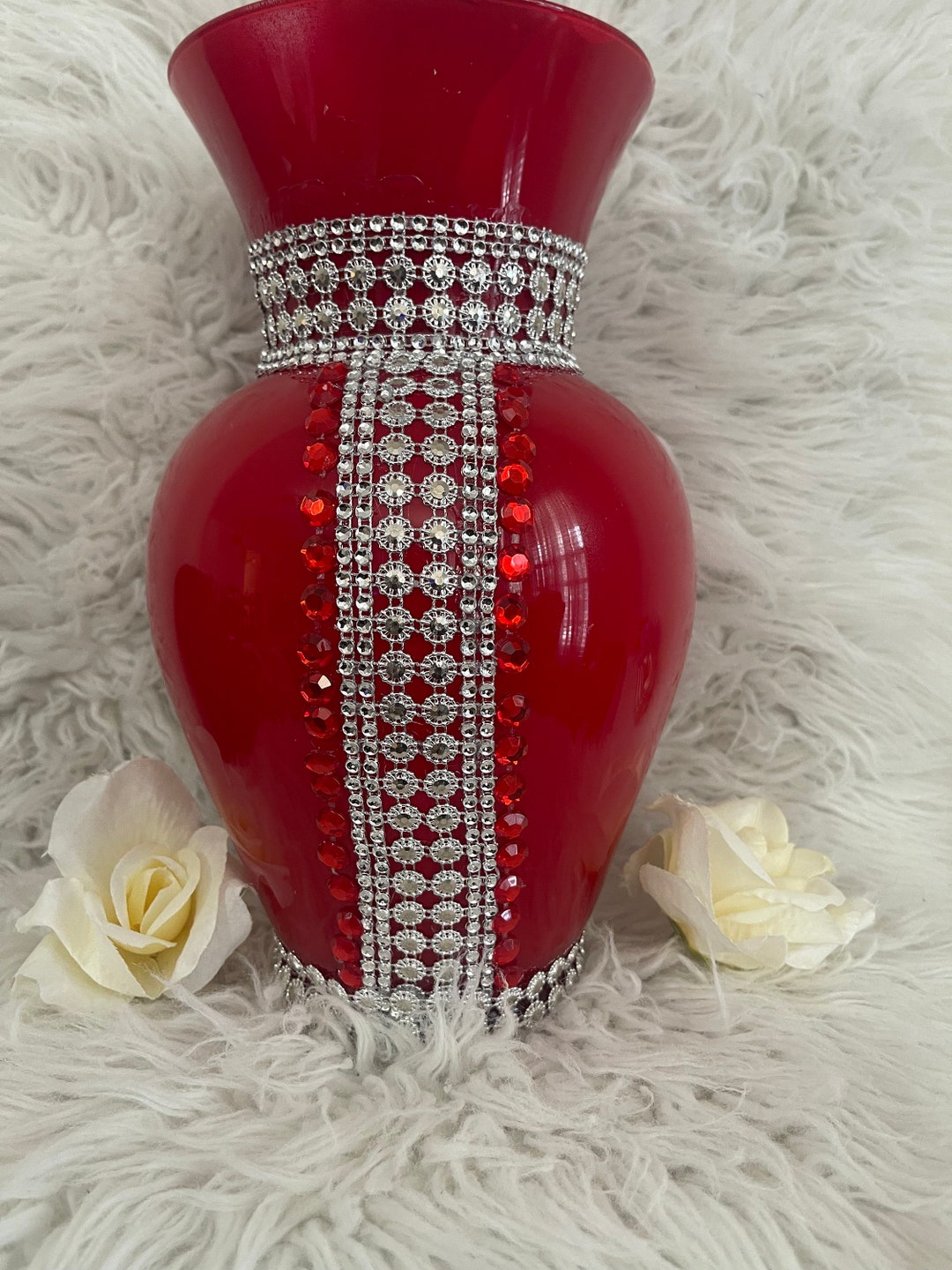 Medium Red Rhinestone Vase, Shiny Red Vase, Red Coffee Table ...