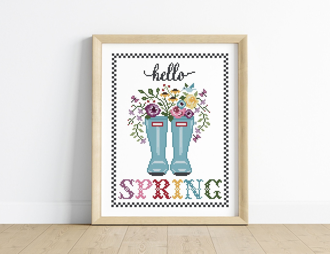 Cross Stitch Pattern - Blooming Wellies, Spring, Floral, Rain Boots ...