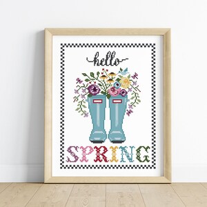 Cross Stitch Pattern - Blooming Wellies, Spring, Floral, Rain Boots ...
