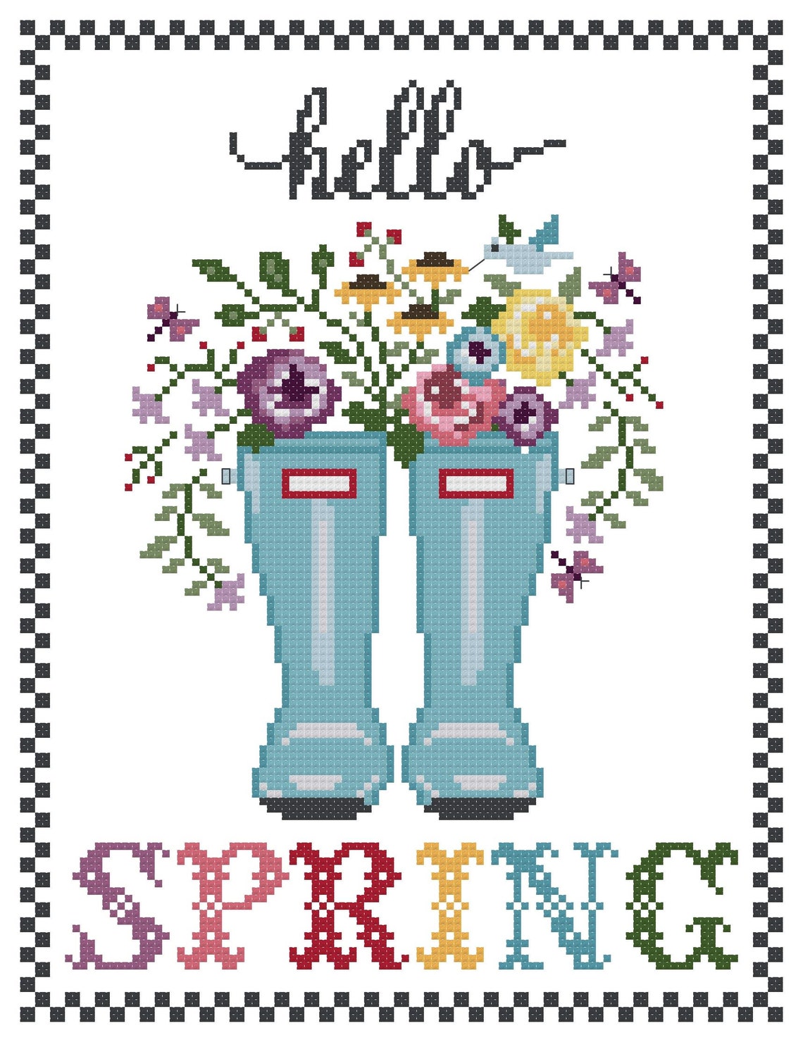 Cross Stitch Pattern - Blooming Wellies, Spring, Floral, Rain Boots ...