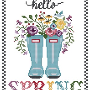 Cross Stitch Pattern - Blooming Wellies, Spring, Floral, Rain Boots ...