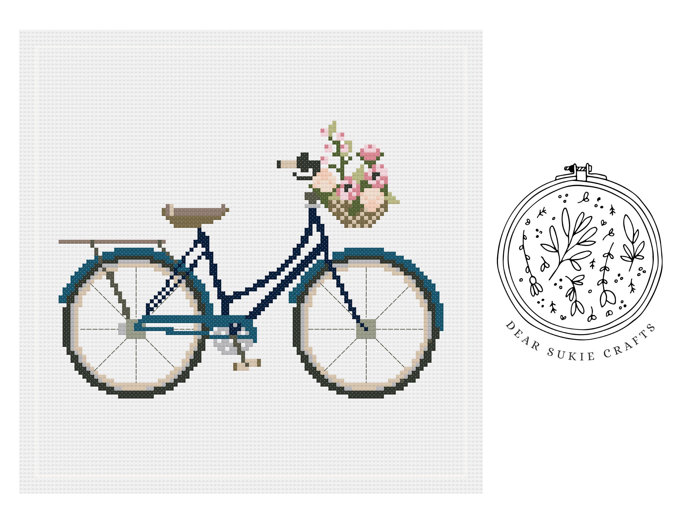 PDF Counted Cross Stitch Blue Bicycle / Floral Cross Stitch - Etsy