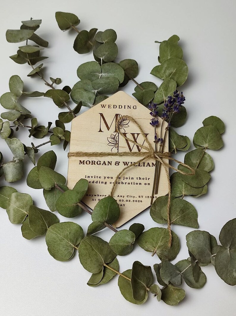 Floral Wooden Wedding Invitations & Rustic Charm - Etsy