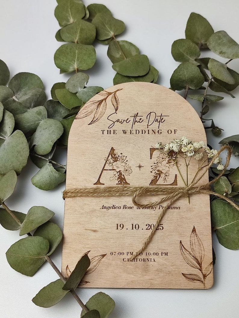 Floral Wooden Wedding Invitations & Rustic Charm - Etsy