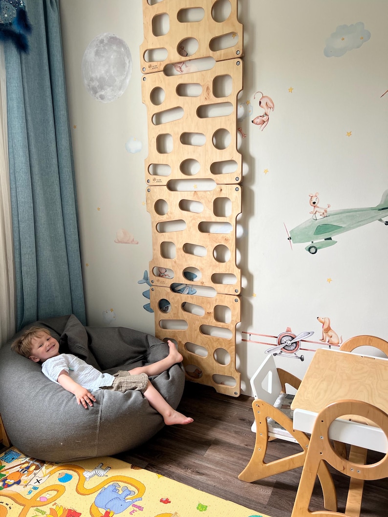 Wooden Indoor Climbing Wall for Kids – Montessori-inspired Wall Ladder ...