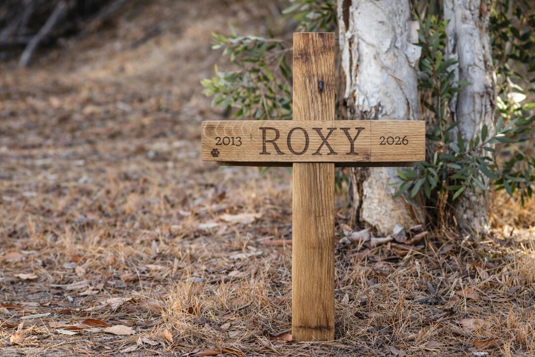 Personalized Pet Memorial Cross: Reclaimed Bourbon Barrel Wood Grave ...