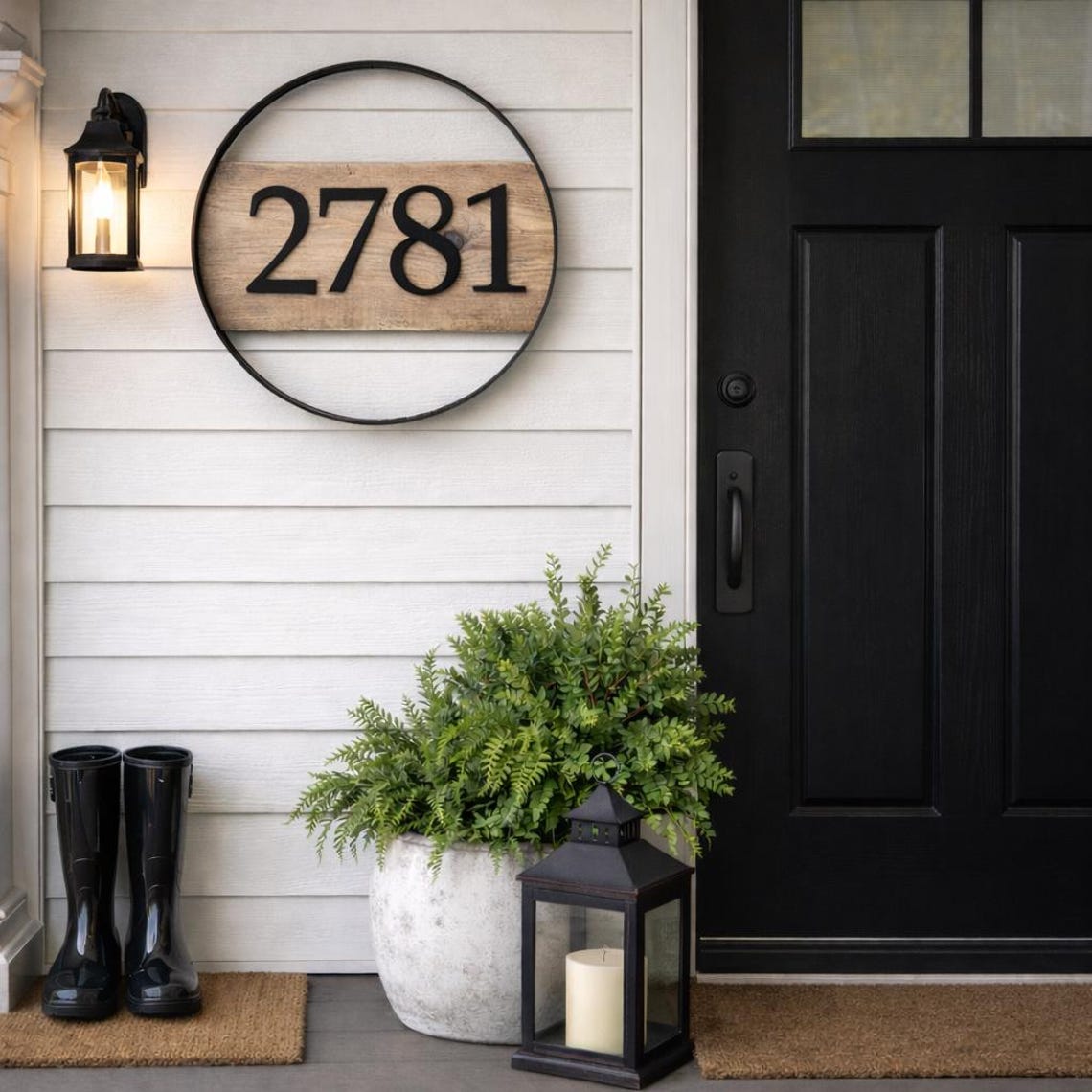 Round Address Sign, Bourbon Barrel Hoop With House Numbers - Etsy